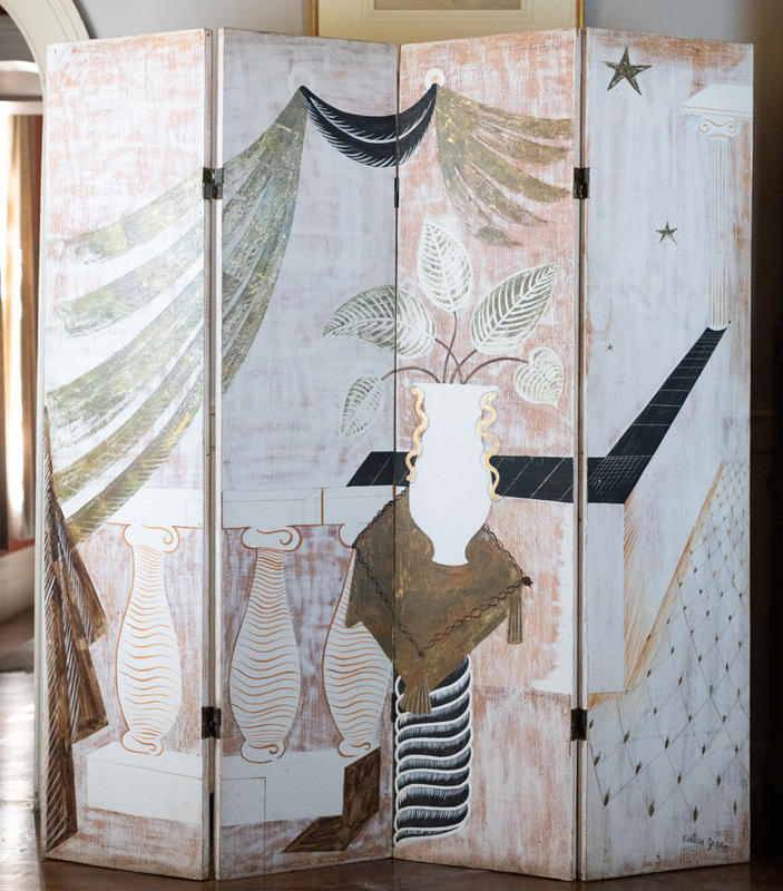 Painting, segmented painting on a wooden screen, c. 1927-1972 ...