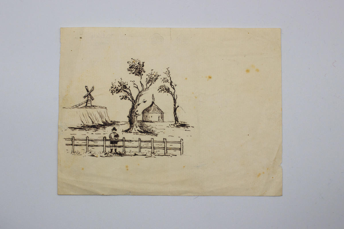 Drawing, windmill, haystack and boy, 1863 - National Trust